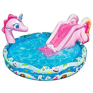 BANZAI Spray 'N Splash Unicorn Pool, Length: 78 in, Width: 60 in, Height: 32 in, Inflatable Outdoor Backyard Water Slide Splash Toy
