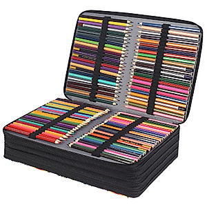 Shulaner 500 Slots Colored Pencil Case Organizer with Zipper Large Capacity Flower Pen Holder Bag for Artist and Painter or Other Adults (Black, Small Slots)