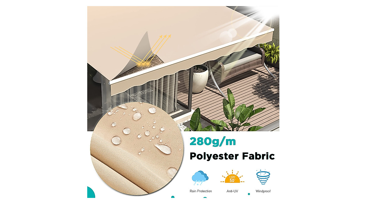 AECOJOY 13'×8' Manual Retractable Awning Sun Shade Patio Awning Cover Outdoor Patio Canopy ...