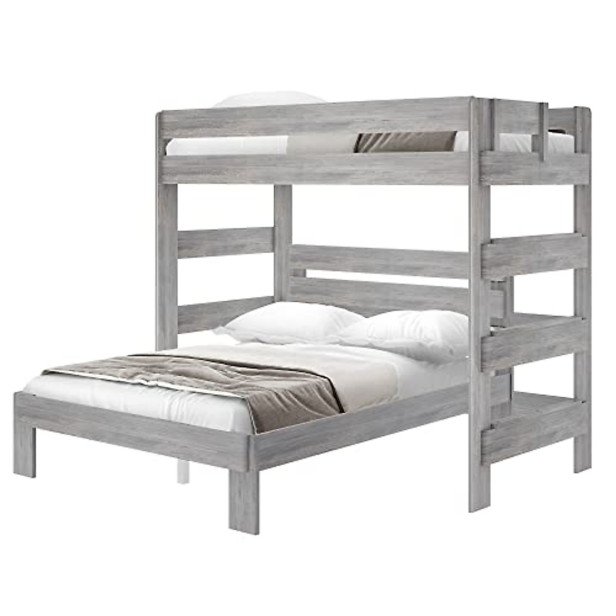 Plank+Beam Rustic Twin Over Queen L Shape Bunk Bed, Driftwood