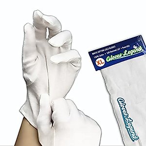 6 Pairs (12 Gloves) - Gloves Legend 100% Cotton White Gloves For Work Safety Jewelry Coin Silver Inspection For Men - Size XL