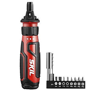 SKIL Rechargeable 4V Cordless Screwdriver with Circuit Sensor Technology, Includes 9pcs Bit, 1pc Bit Holder, USB Charging Cable - SD561201