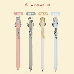 UIXJODO Cat Pens, 4 Pcs 0.5mm Cute Kawaii Pens Black Ink Pens Fine Point Smooth Writing Pens, High-End Series Cat's Tail Retractable Pens for Journaling Note Taking (4 Pcs Cat)