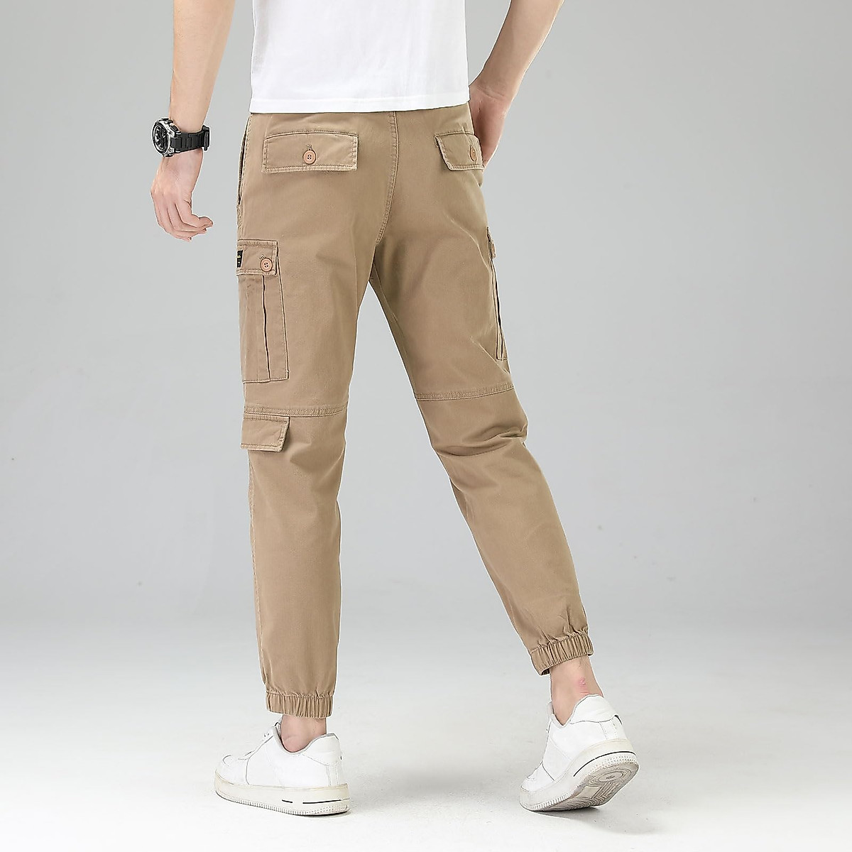 Plaid&Plain Men's Casual Cargo Joggers Sweatpants Chino Tapered Stretch Hiking Twill Pants with Pockets C803 DPK 34