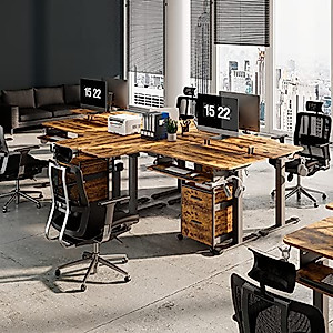 EUREKA ERGONOMIC L Shaped Standing Desk with Keyboard Tray, 61" Electric Height Adjustable Gaming Computer Desk with Monitor Stand & LED Strips, Dual Motor Sit Stand Up Corner Desk, Right/Rustic Brown