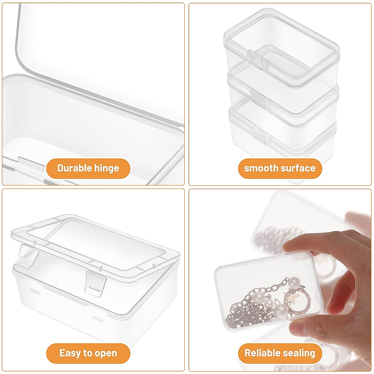 Mathtoxyz Small Bead Organizers and Storage, Clear Bead Storage Containers Rectangle Bead Holder Plastic Cases Transparent Boxes for Nail DIY Craft Making Jewelry Battery Screw