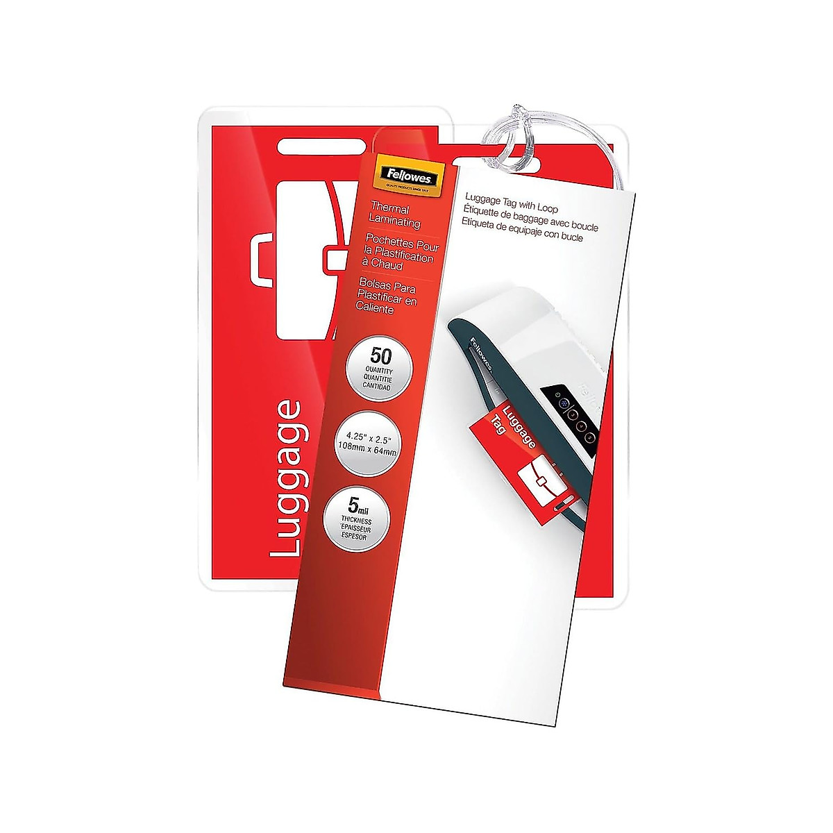 Fellowes 52034 Laminating Pouches, 5mil, 4 1/4 x 2 1/2, Tag Size, 50/Pack