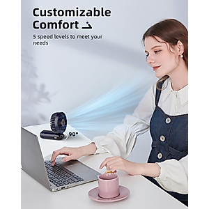 Koonie Portable Handheld Fan, Battery Operated Fan with Base, 8 Hours, Digital Display, 5 Speeds, 90° Ajustable, Rechargeable Mini Fan for Outdoor Indoor