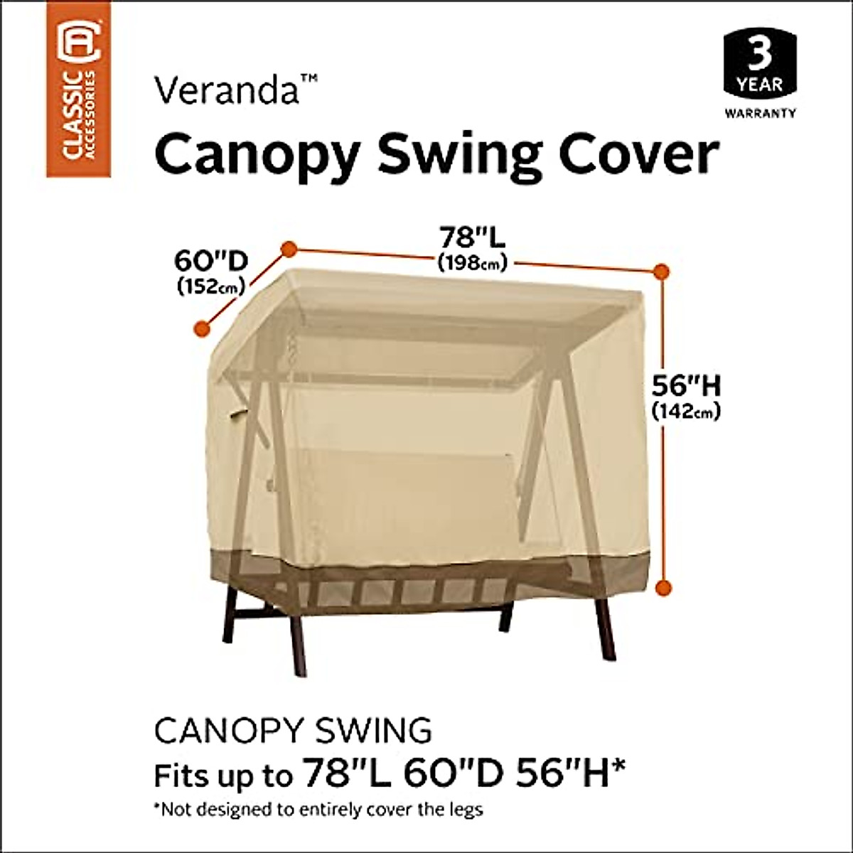 Classic Accessories Veranda Water-Resistant 78 Inch Canopy Swing Cover, Patio Furniture Covers