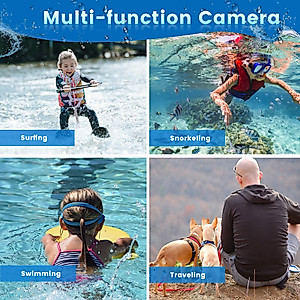 YEEIN Digital Camera 30MP Kids Digital Camera with 32G SD Card and Rechargeable Battery, 18X Digital Zoom Compact Portable Digital Camera for Snorkeling Swimming Blue, 8026BU