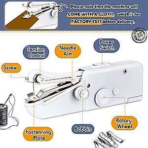 Handle Mini Sewing Machine Portable Hand Held Sewing Device Electric Mobile Knitting Machine with Sewing Kit Quick Stitch Tool Craft Supplies for Beginners Adults DIY Craft Clothes Fabric Stitching