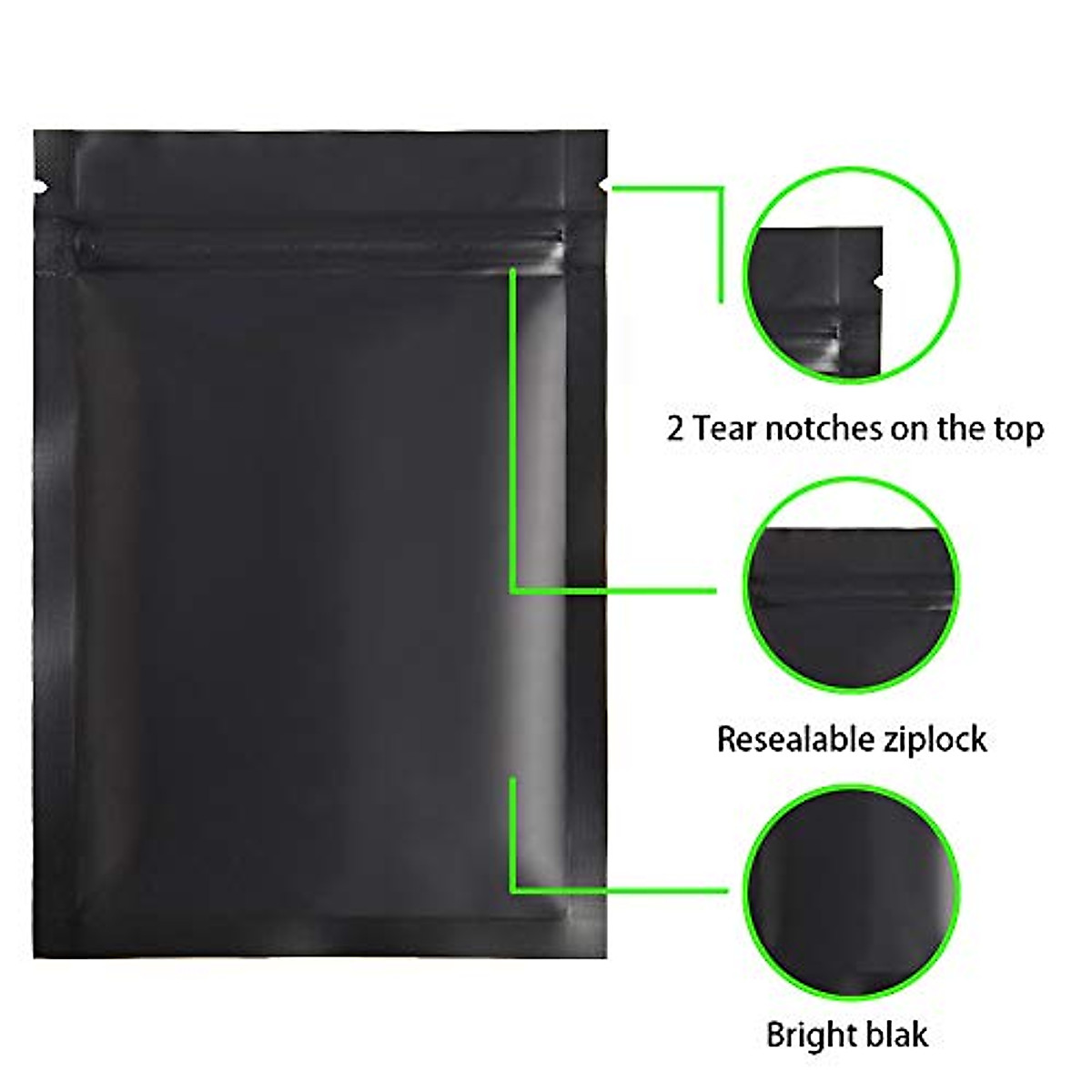FTREGON Mylar Bags 100 Pack Smell Proof Bags In Food Container Sets- 3*4 Inch Foil Bag with Clear Window Flat Ziplock Bag (Matte Black, 3*4 Inch)