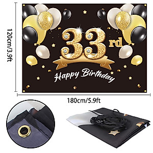 PAKBOOM Happy 33rd Birthday Banner Backdrop - 33 Birthday Party Decorations Supplies for Men - Black Gold 4 x 6ft