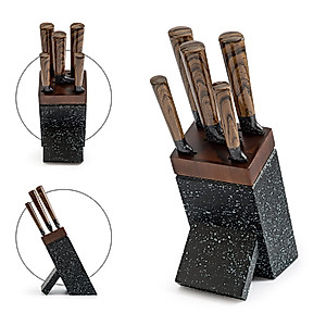 Knife Set, 6Pcs Kitchen Knife Set with Block, Professional Chef Knife Sets with Carving Paring Bread Knife High Carbon Stainless Steel Knife Set with Japanese Designed Wood Grain Pattern Handle