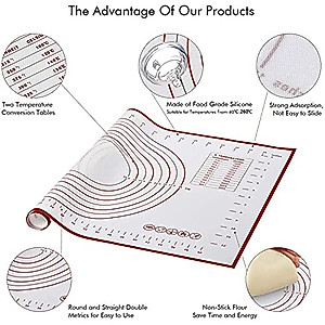 sunyou Silicone Pastry Mat - Extra Thick Non-Stick Baking Mat with Measurement - Fondant Mat, Counter Mat, Dough Rolling Mat, Oven Liner, Pie Crust Mat (L-24''(W)32''(L), Red)