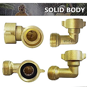 Garden Hose Connector 90 Degree Brass Garden Hose Elbow Solid Brass Adapter (2Pcs)+ Extra 4 Pressure Washers