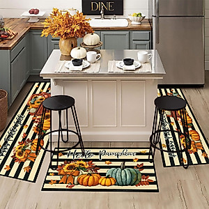 Ileading Fall Kitchen Rugs Sets 3 Piece with Runner Thanksgiving Sunflowers Rugs for Kitchen Happy Fall Y'all Kitchen Carpet Mat Autumn Harvest Kitchen Mats for Kitchen Laundry Room Office