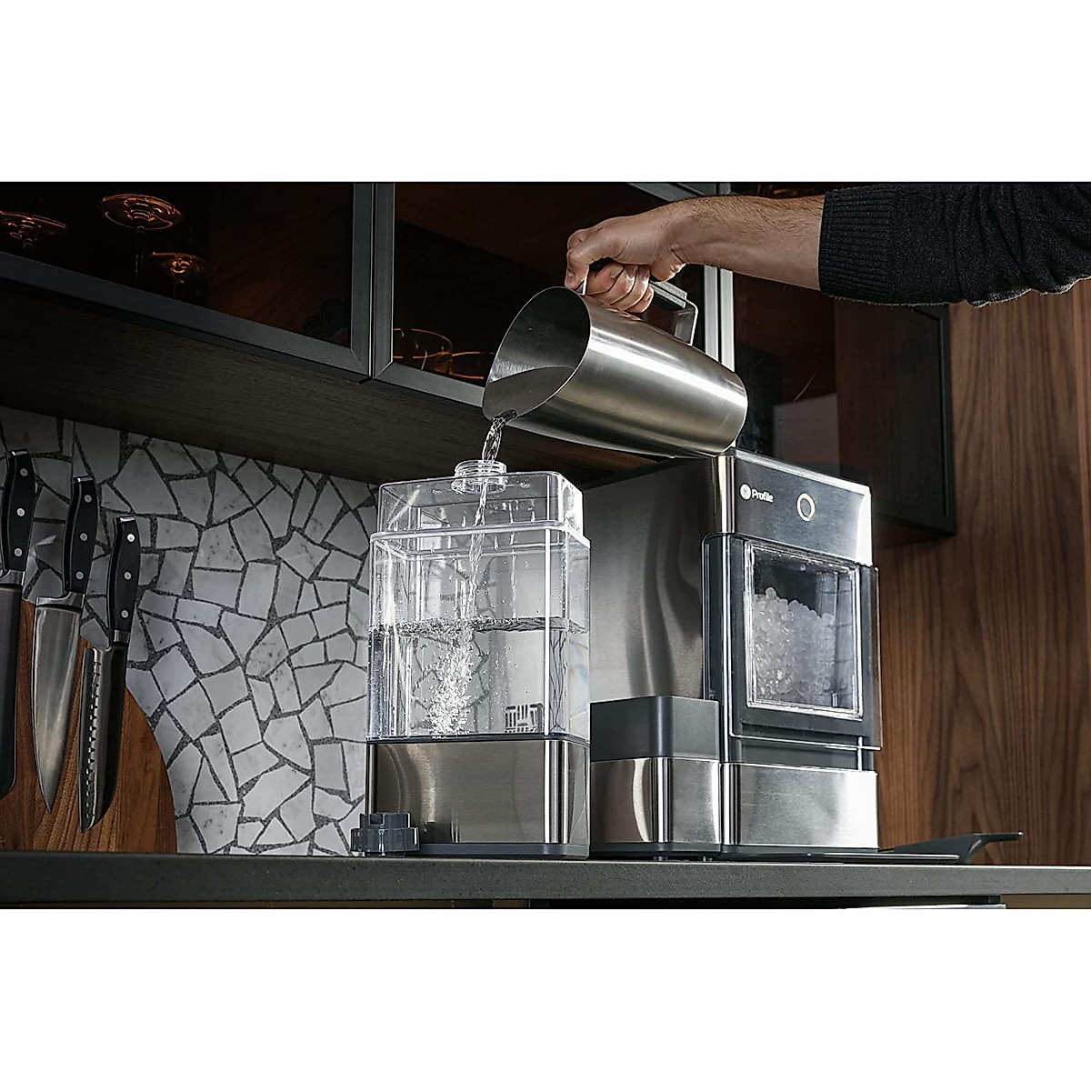 GE Profile Opal | Countertop Nugget Ice Maker with Side Tank | Portable Ice Machine with Bluetooth Connectivity | Smart Home Kitchen Essentials | Stainless Steel Finish | Up to 24 lbs. of Ice Per Day
