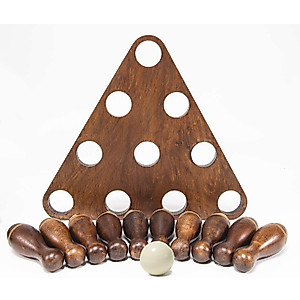 YDDS Shuffleboard Bowling Pin Set with 10 Pcs Premium Hardwood Bowling Pins Durabel Triangular Pinsetter Resin Bowling Ball and Carrying Bag, Fun for Shuffleboard Games