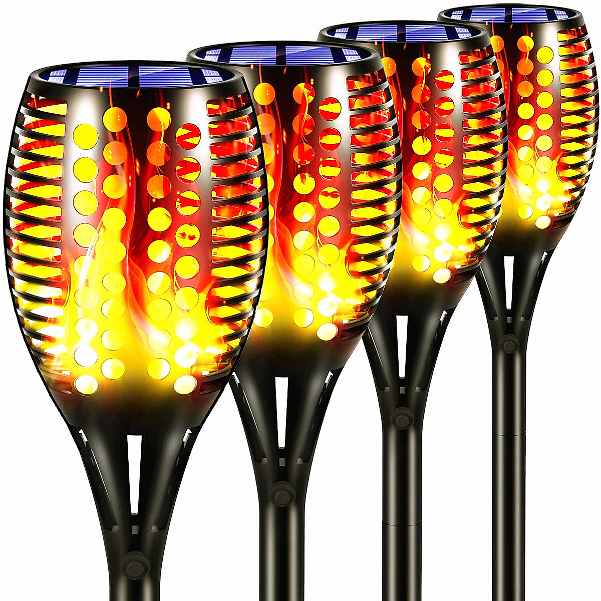 Topmante Upgraded Solar Torch Lights,96 LED Waterproof Flickering Dancing Flames Torches Light Outdoor Solar Landscape Decoration Lighting Auto On/Off Pathway Lights for Garden Patio Yard(4 Pack)