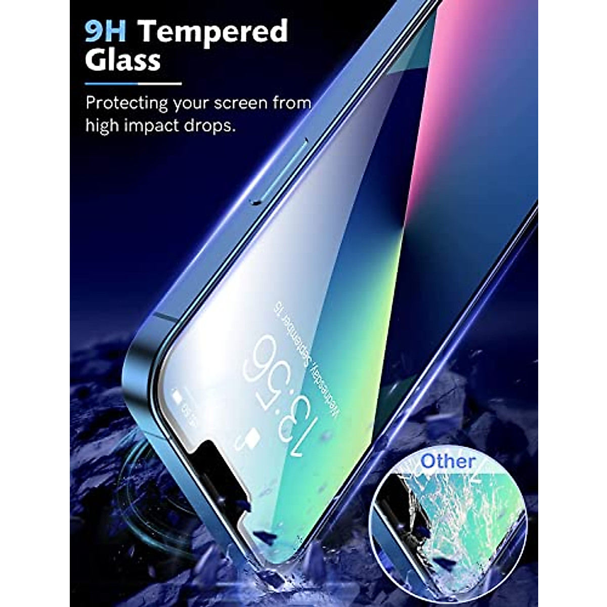 LK 3 Pack iPhone 13 Screen Protector with 3 Pack Camera Lens Protector, Easy Install, HD Clarity, Touch Sensitive, 9H Hardness Tempered Glass for iPhone 13 6.1 Inch - Case Friendly