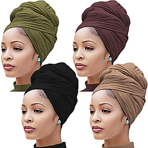 Nonbongoy 4PCS Head Wraps for Black Women Stretch Headwraps Super Soft Hair Wraps Turban Head Scarf for Braid Dreads Locs