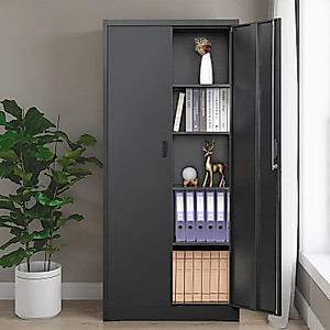 iDEKAI Metal Storage Cabinet with Locking Doors and Adjustable Shelves, 71" H Lockable Steel Storage Cabinets for Home, Office, Garage, School (Black)
