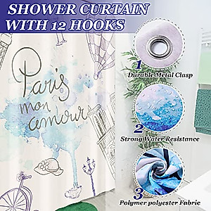 Bathroom Accessories Set Complete with Paris Tower Shower Curtain,9 Piece Bathroom Sets with Toothbrush Holder,Toothbrush Cup,Lotion Soap Dispenser,Soap Dish,Toilet Brush,Trash Can,Qtip Holder