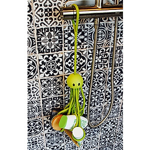 Formverkert Octopus Shower Caddy (in Green)- Shower Gel Shampoo Conditioner Brush Razors Toys Accessories Holder, 9 Slots, Fits All Sized Bottles, Stylish Fun Bath Shower Organizer, Designed in Sweden
