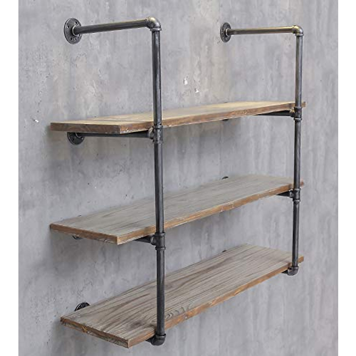 Industrial Wall Mounted Iron Floating Pipe Shelves/Racks/Storage/Bookcases, DIY Open Bookshelves/Shelving for Kitchen/Office, Retro Black,(4-Tier Shelf Brackets,Not Include Planks)