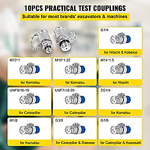 VEVOR Hydraulic Pressure Test Kit, 25/40/60Mpa/11Couplings, Excavator Parts Hydraulic Tester Coupling Hydraulic Pressure Gauge Kit for Excavator Construction Machinery