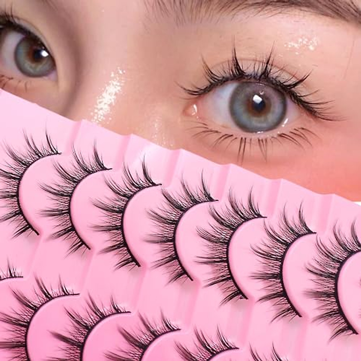 Ahrikiss Manga Lashes Natural Look Wispy Anime Lashes Soft Fake Eyelashes Lightweight False Eyelashes Faux Mink Lashes Look Like Individual Lashes 8 Pairs Eye Lashes Pack | 009