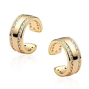 Fettero Women's Ear Cuff Earring Gold Non-Pierced Ear Cartilage Clip on Wrap Hoop 14K Gold Plated Tiny Cubic Zirconia Simple Minimalist Delicate Handmade Hypoallergenic Jewelry