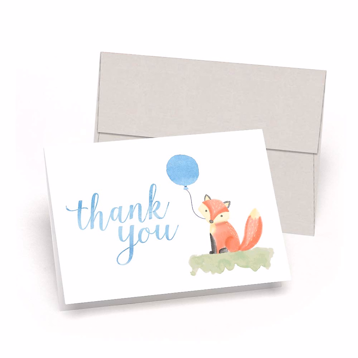 Cute Like A Fox! Little Fox Baby Shower Thank You Cards (Set of 10 Cards + Envelopes) - Watercolor Baby Fox - by Palmer Street Press (Blue)