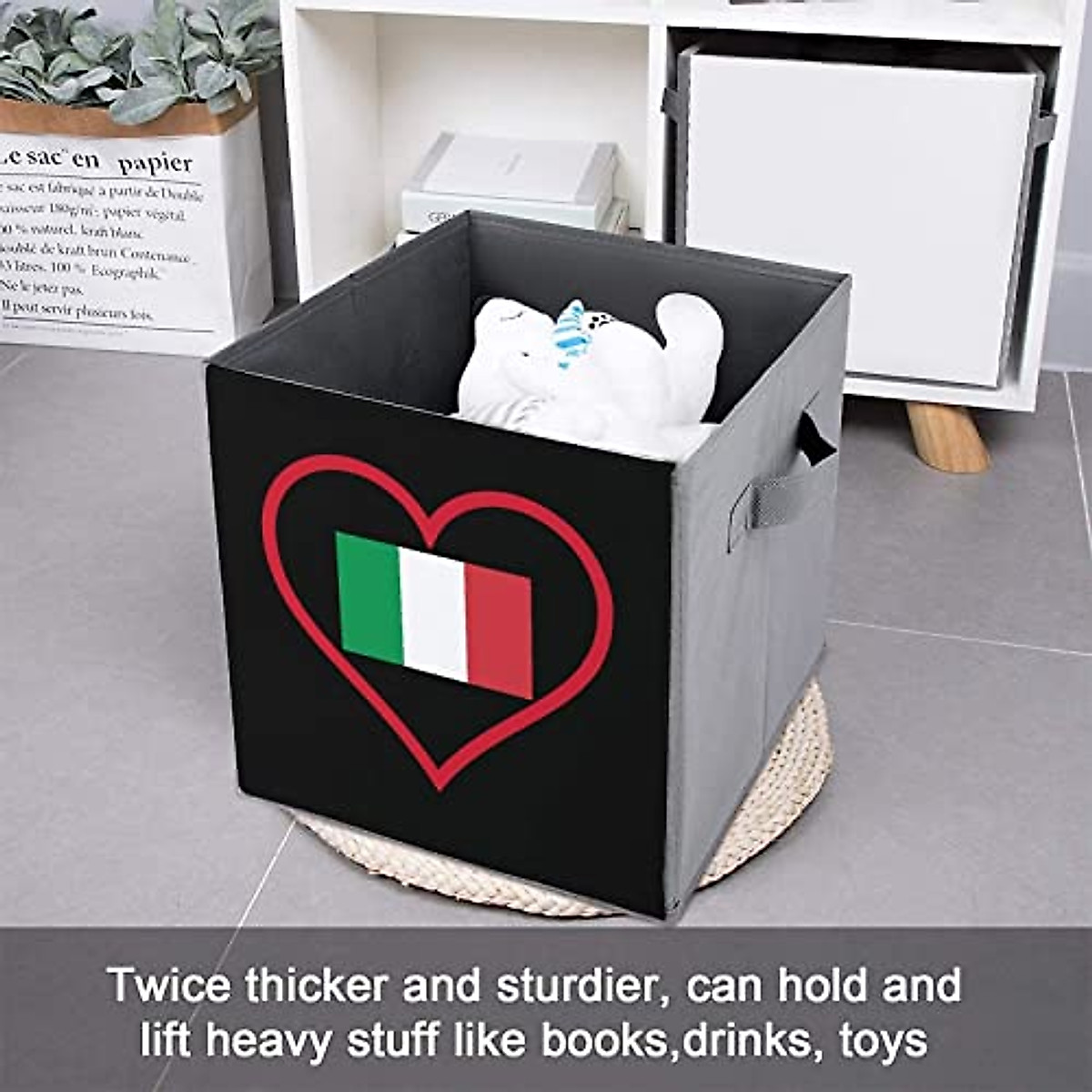 I Love Italian Red Heart Collapsible Storage Bins Basics Folding Fabric Storage Cubes Organizer Boxes with Handles