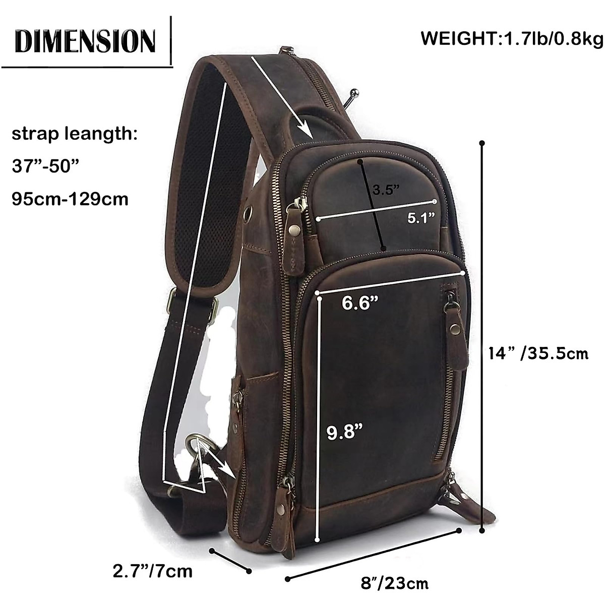 Leather Sling Bag for men,Full Grain Leather Crossbody Bag Shoulder Bag for Men Vintage Backpack Women fit 11 inch ipad Dark Brown