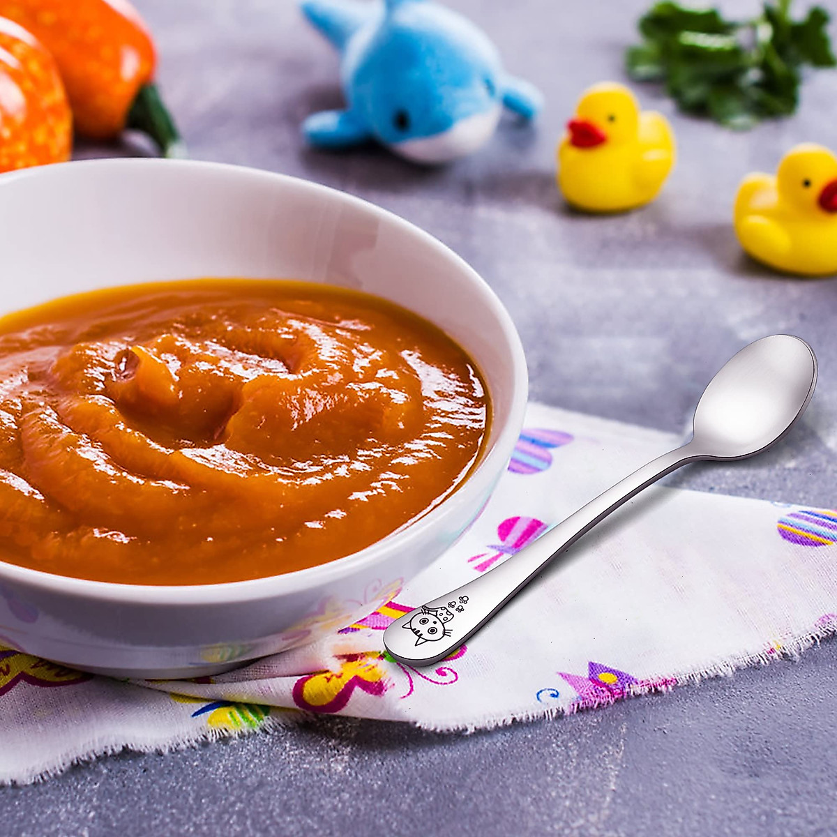 TeamFar Toddler Spoons, Stainless Steel Toddler Kids Spoon Set Silverware, Non Toxic & Healthy, Cute Animals & Attached Travel Case - 6 Pieces