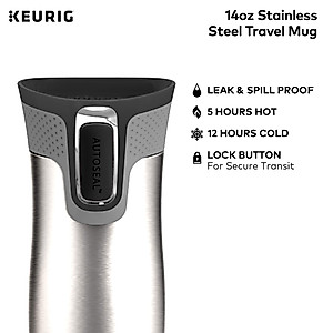 Keurig K-Duo Special Edition Coffee Maker, Single Serve and 12-Cup Drip Coffee Brewer, Silver & Contigo Autoseal Coffee Travel Mug, West Loop Vacuum Insulated with Easy-Clean Lid, 14 Oz, Silver