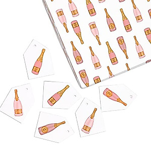 CENTRAL 23 White Wrapping Paper - 6 Sheets of Gift Wrap - and Champers - Elegant Wrapping Paper for Women - Pink Brown Bottles - For Party Bridal Shower - Comes With Fun Stickers