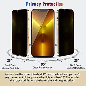 QHOHQ 2 Pack Privacy Screen Protector for iPhone 13 Pro 6.1" with 2 Packs Camera Lens Protector, Full Screen Tempered Glass Film,9H Hardness Anti-Scratch, Anti Spy, Easy to install - Case Friendly