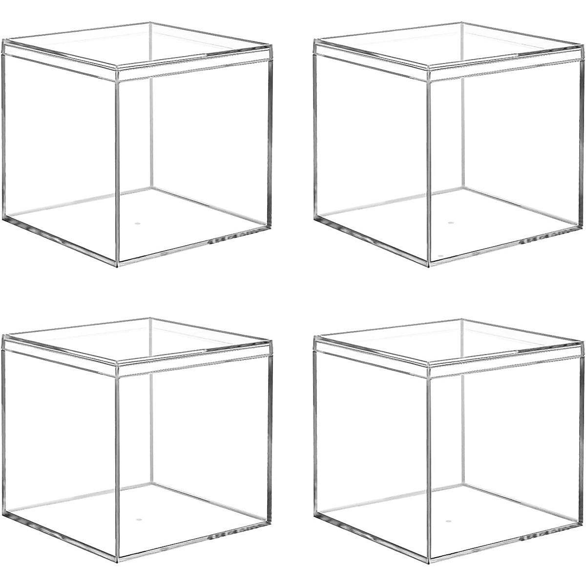 Hewomate Acrylic Boxes for Display, 3.9x3.9x3.9 Inches 4 Pack Clear Plastic Acrylic Favor Boxes, Small Acrylic Box with Lid, Square Cube Storage Containers for Candy Jewelry Pill and Tiny Item