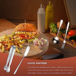 Cheese Butter Spreader Knives Set Charcuterie Accessories Stainless Steel Spreader Knives Charcuterie Boards Utensils Mini Serving Tongs Spoons and Forks for Pastry Making (Silver, 14 Pcs)