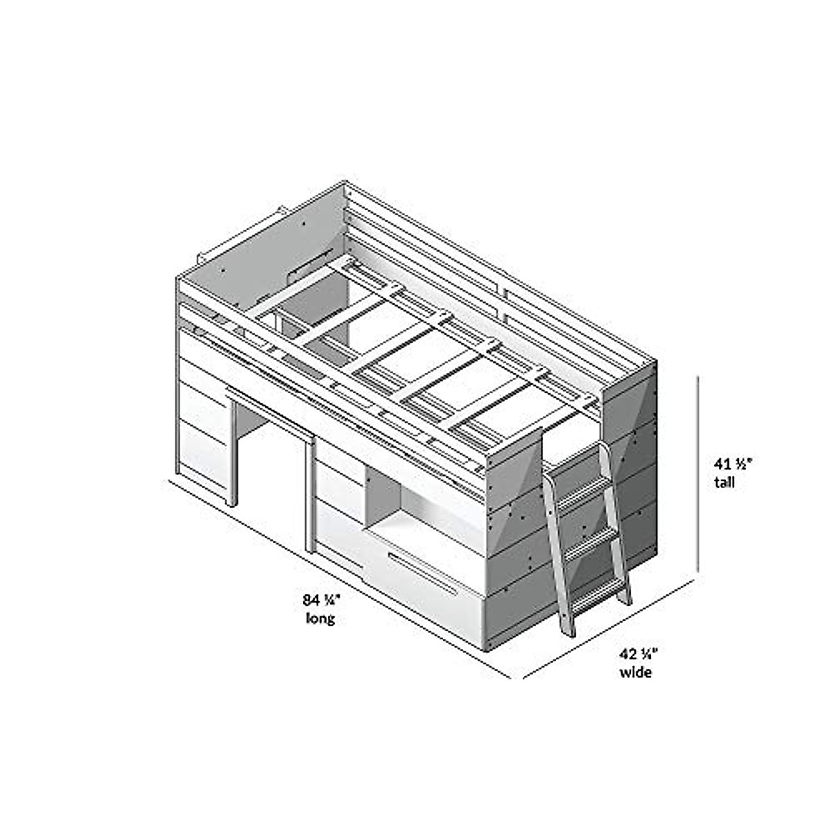 Max & Lily Modern Farmhouse Low Loft Bed, Twin Bed Frame For Kids With 1 Drawer, White Wash