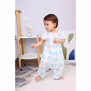TADO MUSLIN Baby Sleeping Sack 100% Organic Cotton Toddlers Wearable Blanket with Legs, Blue Circle, 35",For 2-4 Years
