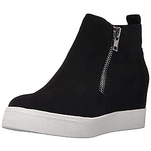 Steve Madden Women's Wedgie Sneaker, Black Suede, 9