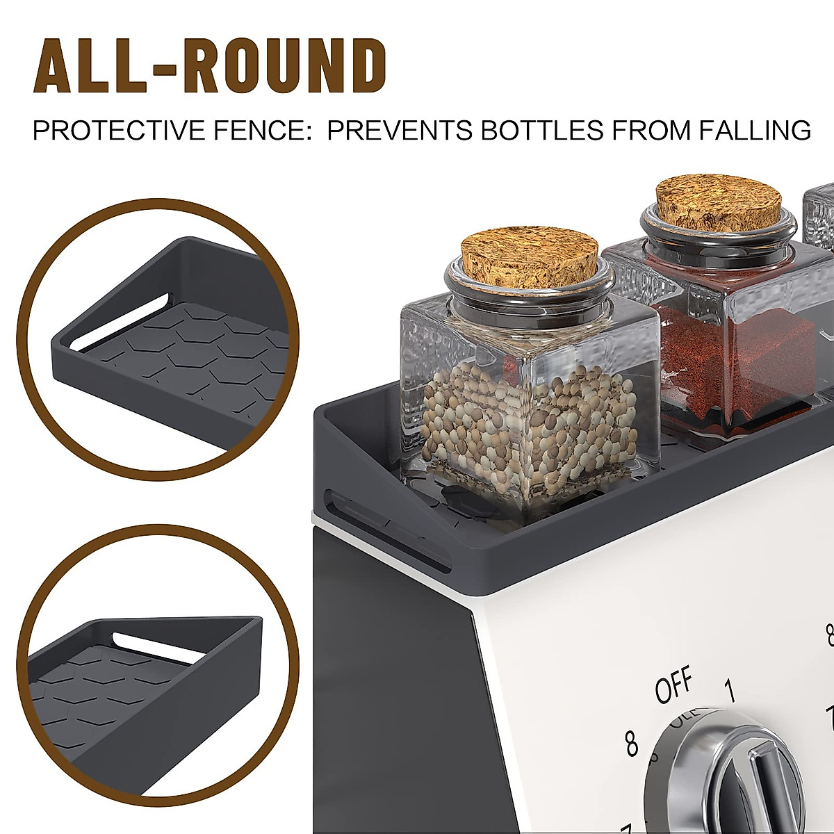 KILOW Dreacompy Kitchen Stove Top Shelf, Magnetic Installation Stovetop Oven Organization Shelf, 30 Inch Silicone Material, Easy to Clean, Spice Storage Organizer (Grey)