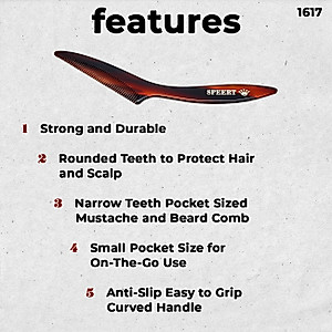 Speert #1617 Handmade Narrow Tooth Mustache Beard Comb Small Tortoise Havana Acetate Thick Coarse Fine Short Pocket Sized Facial Hair Grooming Tangle Free Beard Straightener Growth Care Styling Wet