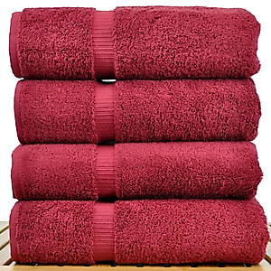 Chakir Turkish Linens Premium Cotton Absorbent Turkish Towels (Bath Towel - Set of 4, Cranberry)