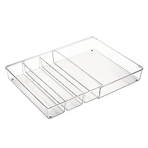 mDesign Plastic Adjustable/Expandable Divided Drawer Storage Organizer with 4 Compartments for Kitchen Pantry, Cupboard, Cabinet, Hold Silverware, Utensils, Cutlery - Ligne Collection - Clear