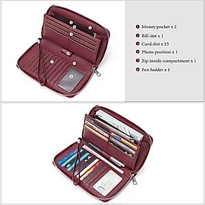 Telena Backpack Purse for Women with Women Wallets Leather Wristlet Wallet Clutch Large Capacity Organizer Ladies Wristlet Purse Fuchsia